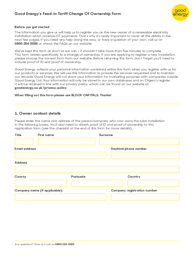 Fillable Online Fillable Online Good Energys Feed-in Tariff Switch Form ... Fax Email Print ...