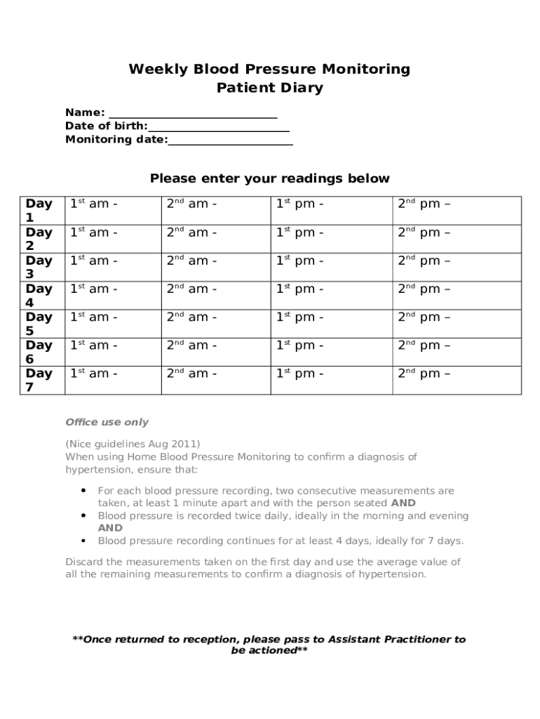 Home Blood Pressure Diary - bihsoc.org56 Daily Blood Pressure Log ...