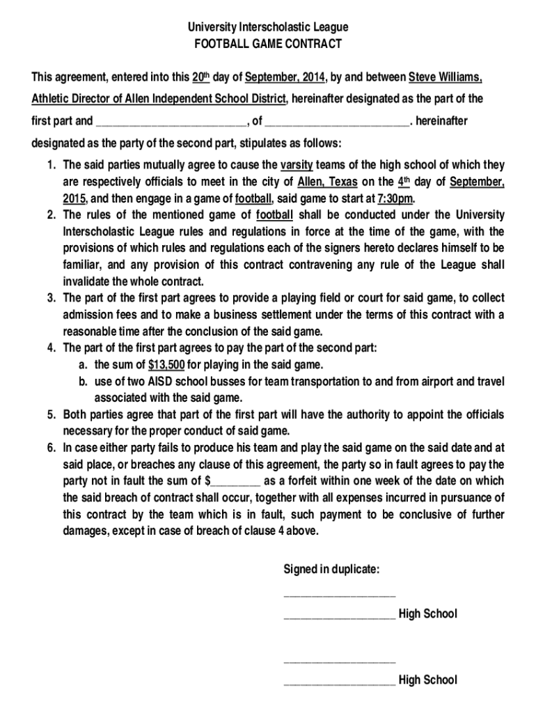 Fillable Online Fillable Online uiltexas 10-Football Game Contract ...