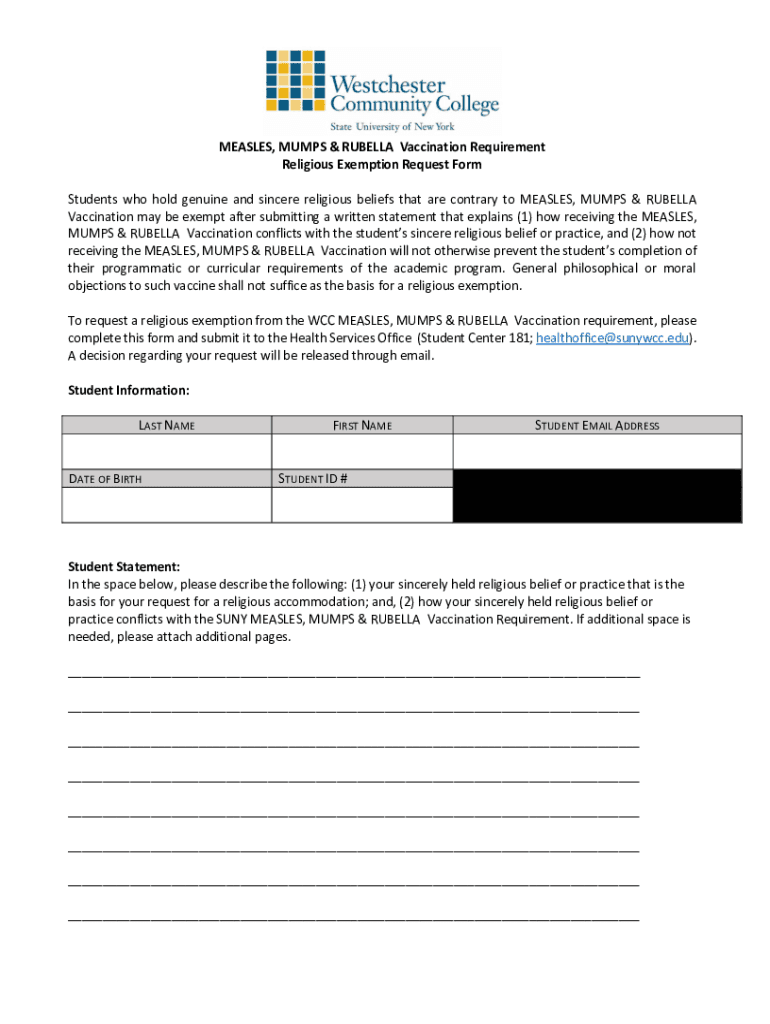 Fillable Online Application for Religious Exemption from MMR ...