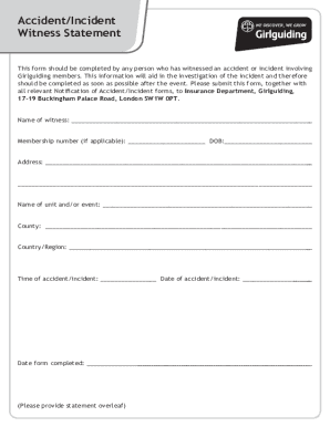Fillable Online Fill - Free fillable Accident/Incident Witness ...