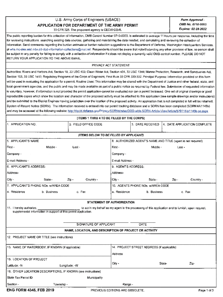 Fillable Online www.usace.army.milPermit-Application-Form-4345Missions ...
