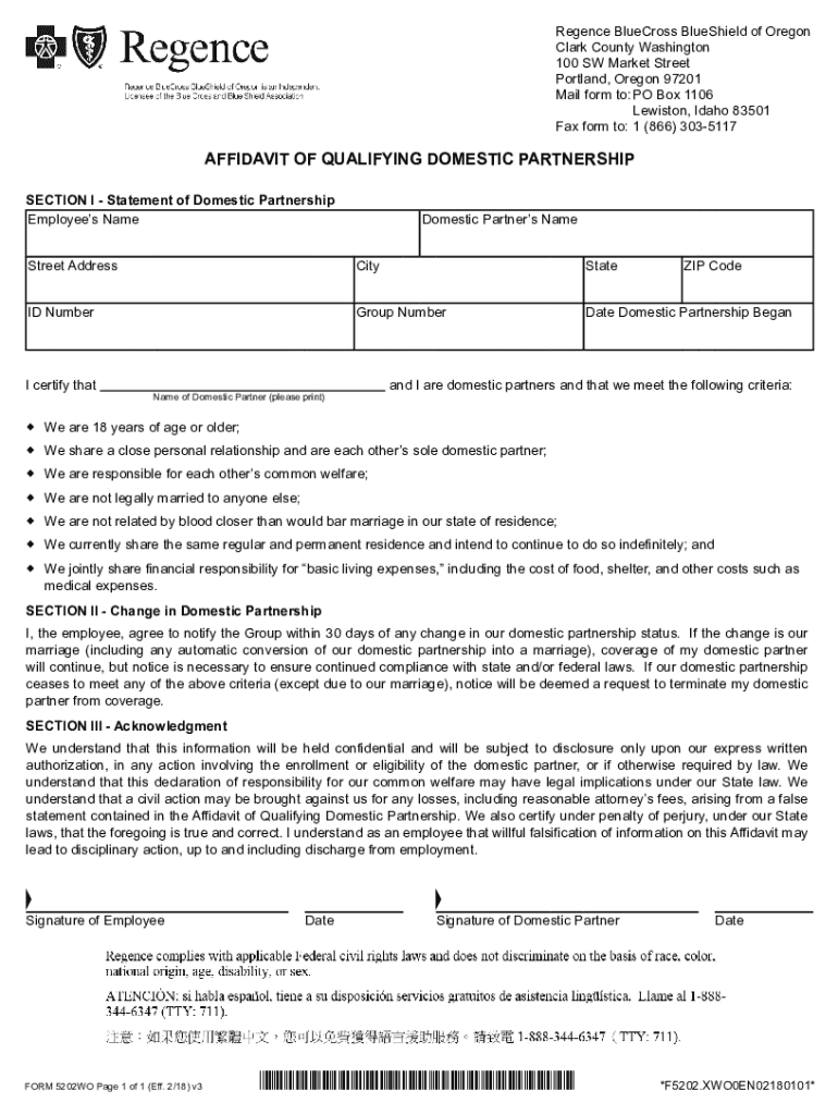 Fillable Online 2018 Regence BlueCross BlueShield of Oregon - Clark County Affidavit of ...