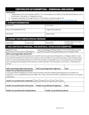 Fillable Online School Religious Immunization Exemption Form Fax Email ...