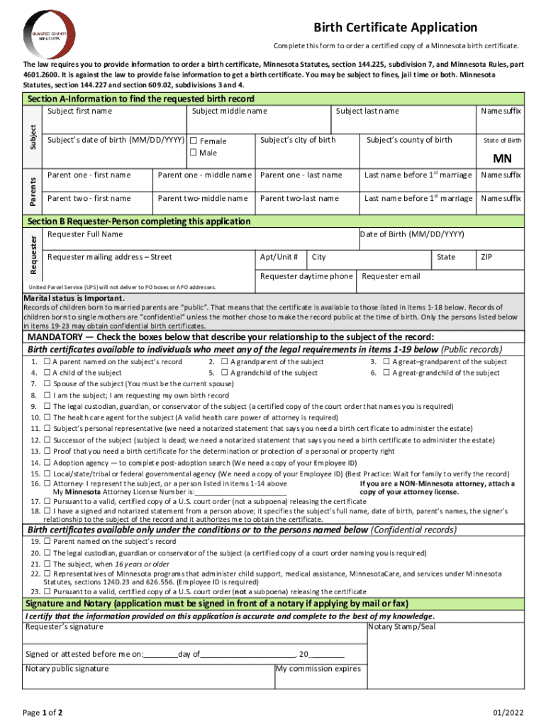 Fillable Online Birth Certificate Application.pdf Fax Email Print ...