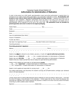 Fillable Online Authorization for Administration Medication at School ...