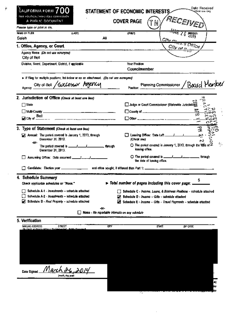 Fillable Online Date Received STATEMENT OF ECONOMIC ERESTS Official Use ...