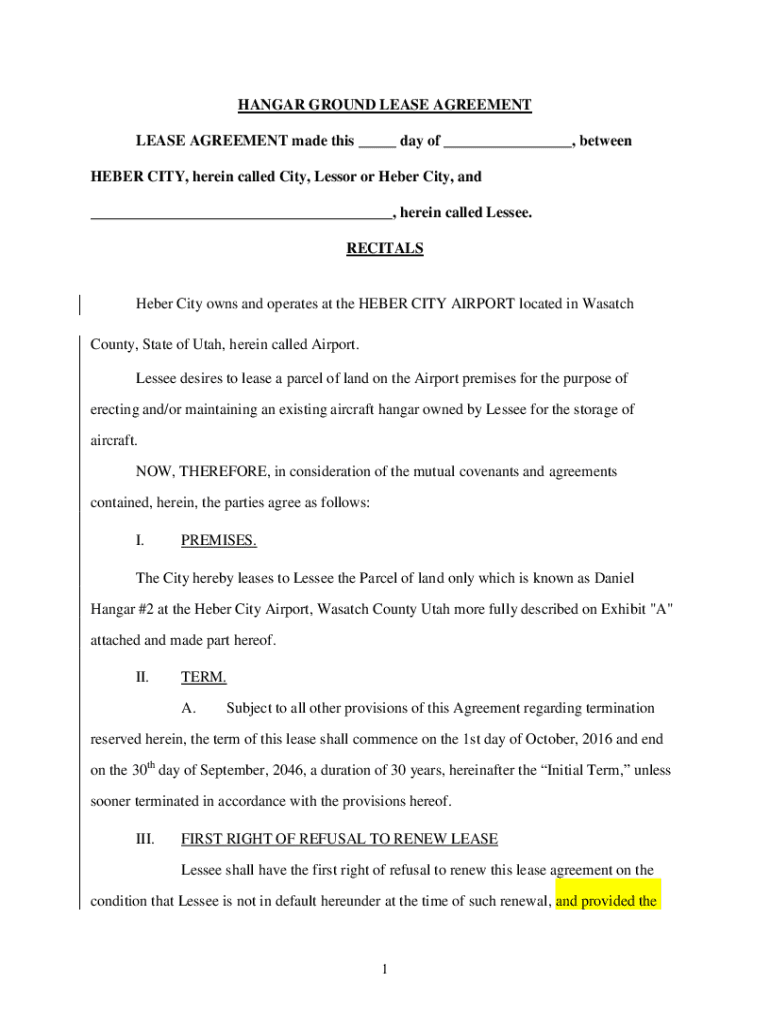 Fillable Online Amendment to Hangar Ground Lease Sample ClausesLaw Insider Fax Email Print ...