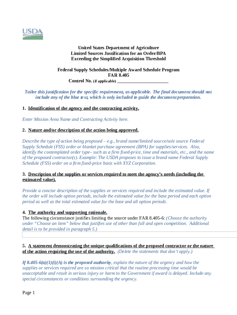 Limited Sources Justification for an Order/BPA Doc Template | pdfFiller