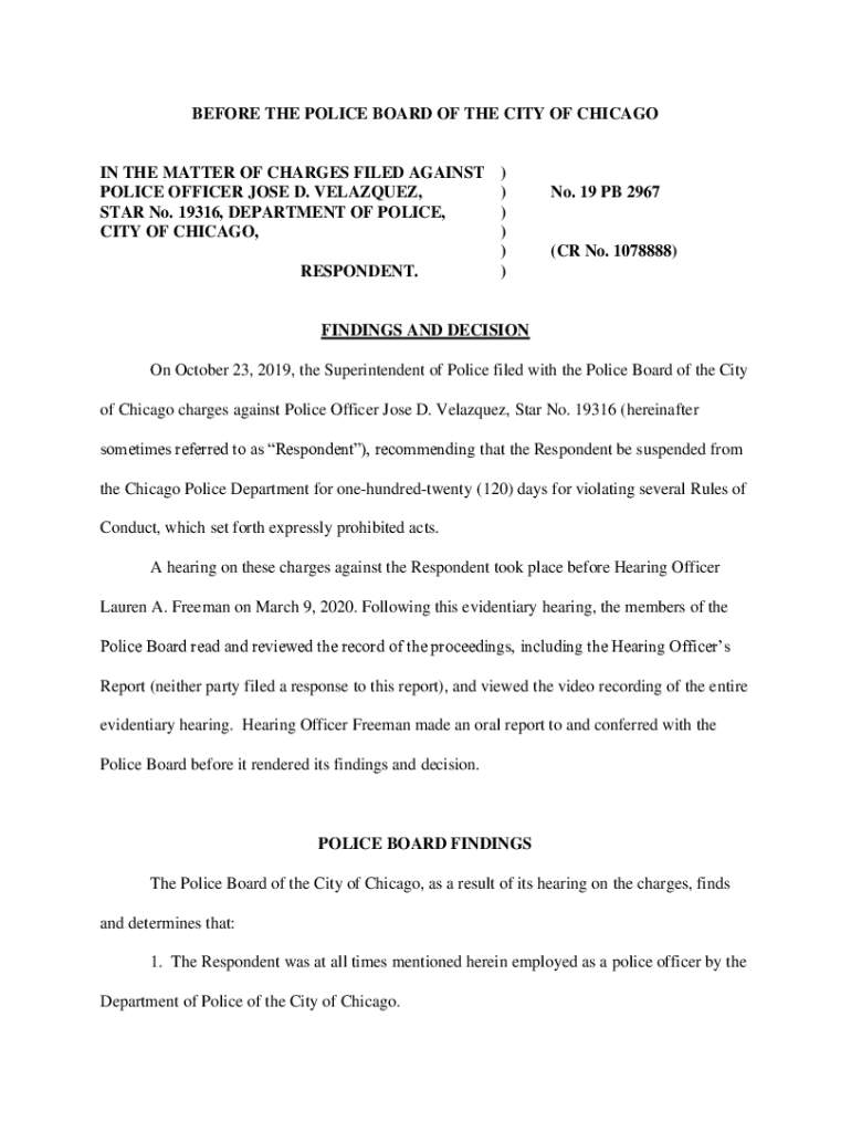 Fillable Online POLICE BOARD CITY OF CHICAGO DISCIPLINARY CASES Fax ...