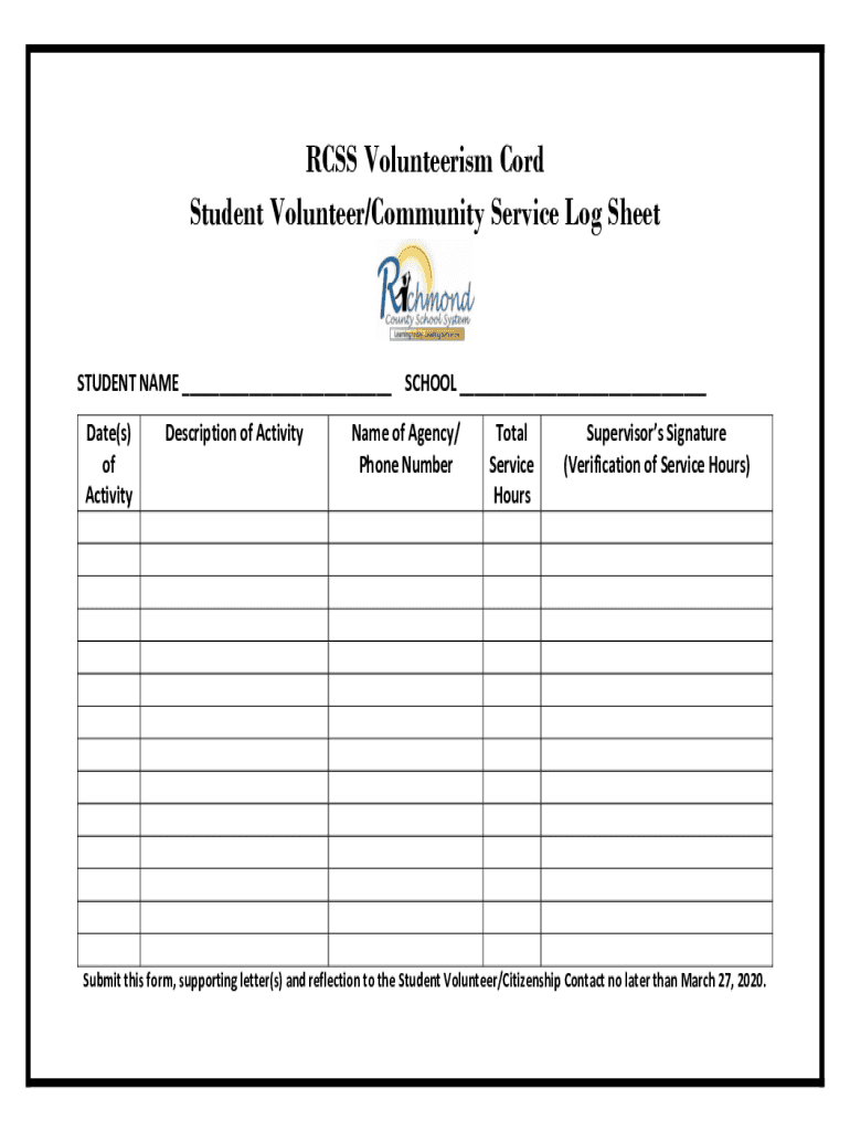 Fillable Online www.template.netstudent-volunteer-service-log6+ Student ...