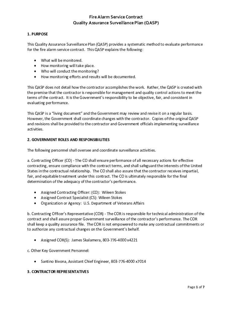 Fillable Online Fire Alarm Service Contract Quality Assurance ...