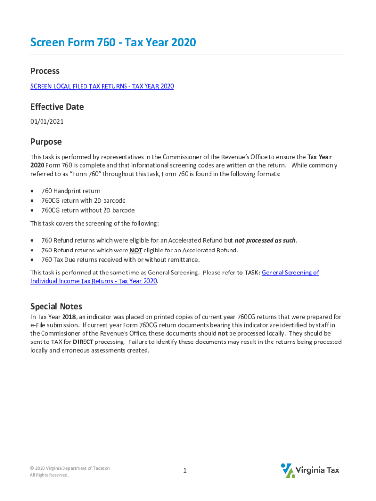 Fillable Online Screen Form 760 - Tax Year 2020 Fax Email Print - pdfFiller