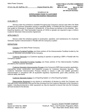 Fillable Online Idaho Power Company First Revised Sheet No. iii IDAHO ...