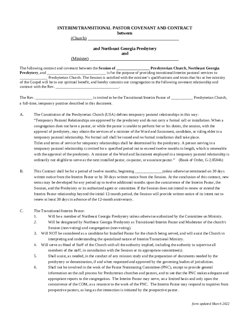 Transitional Pastor Goals Purposes and Benefits to Churches Doc Template | pdfFiller