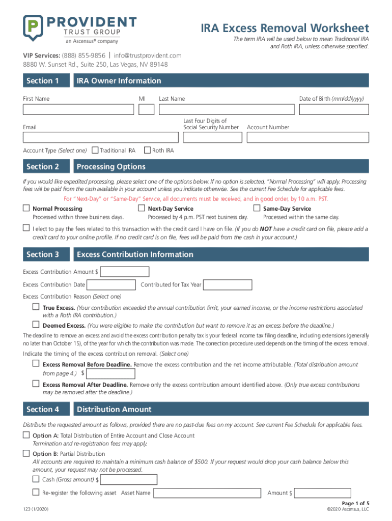 Fillable Online 123 - IRA Excess Removal Worksheet Fax Email Print - pdfFiller