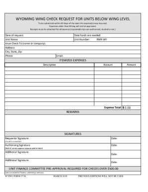 Fillable Online WYOMING WING CHECK REQUEST FOR UNITS BELOW WING LEVEL ...