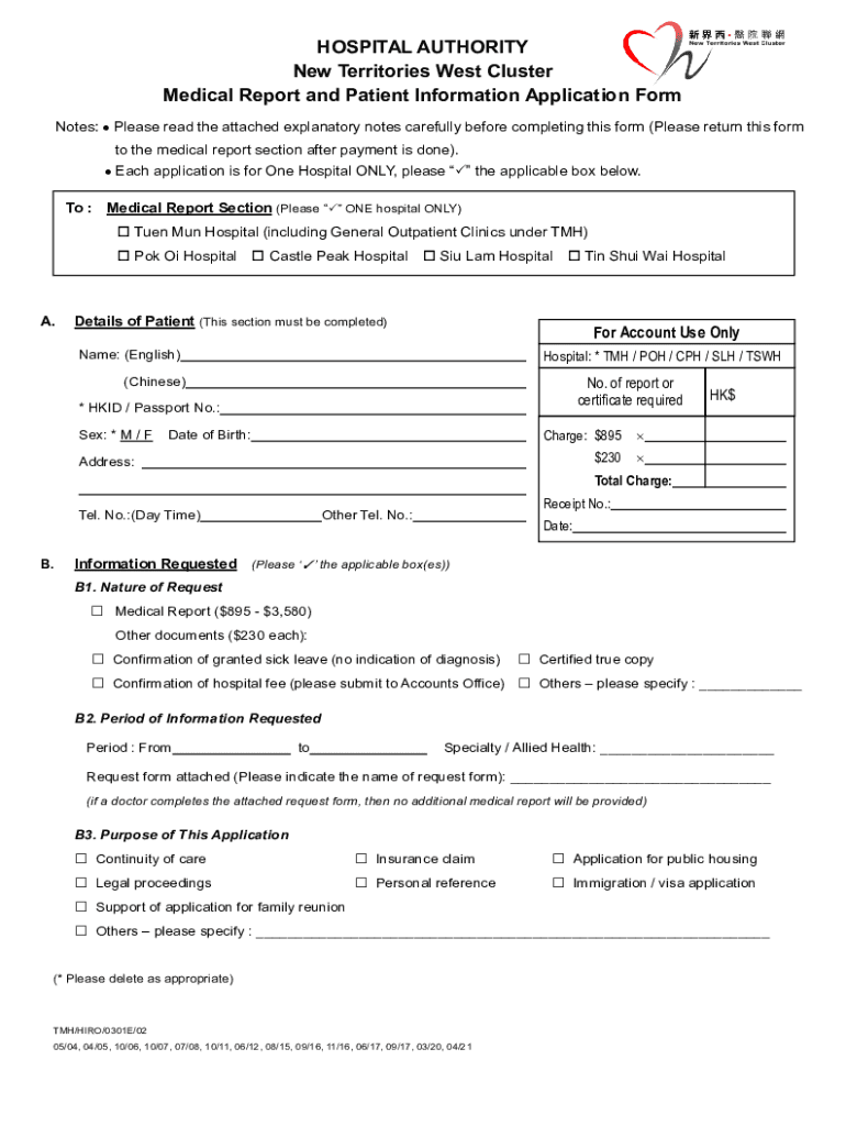 Fillable Online www3 ha org www3.ha.org.hktswhenHOSPITAL AUTHORITY New Territories West Cluster ...