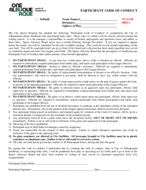Fillable Online Participant Code of Conduct WITH PLAYER INFO 1.28.22 ...
