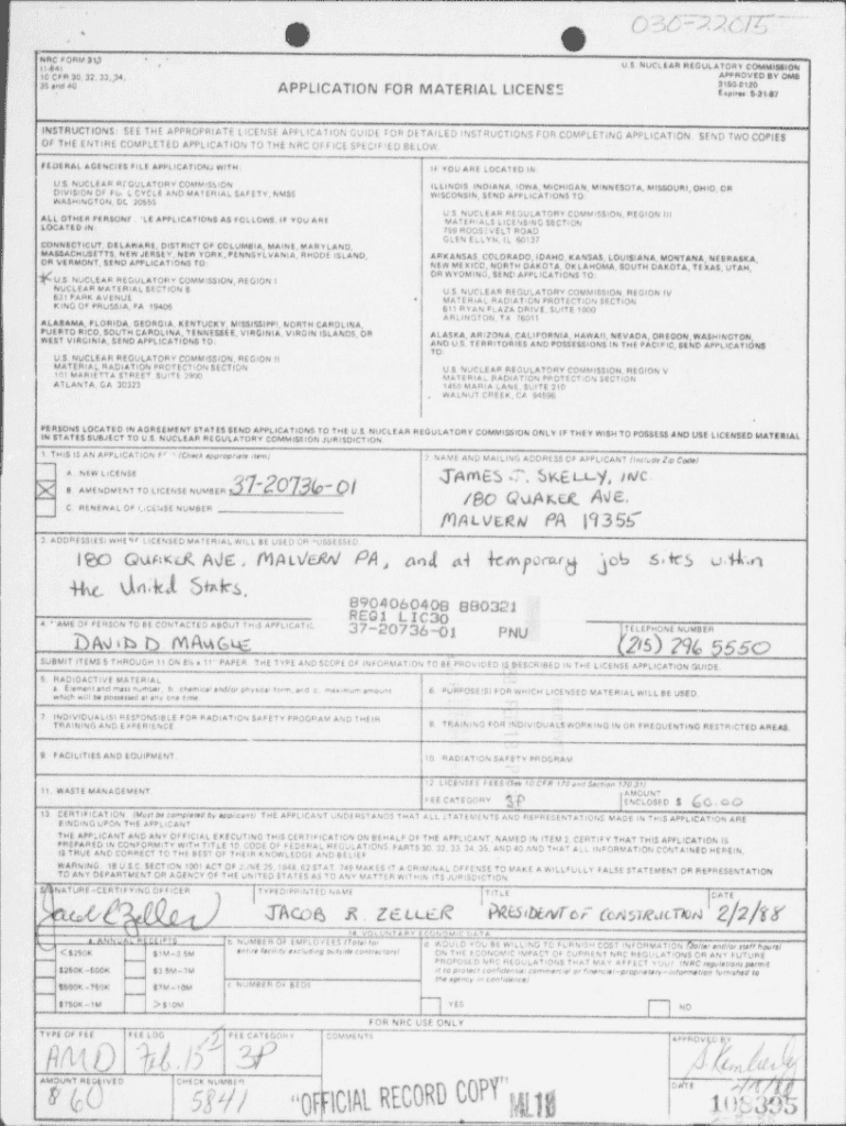 Fillable Online Application for amend to License 37-20736-01 ...
