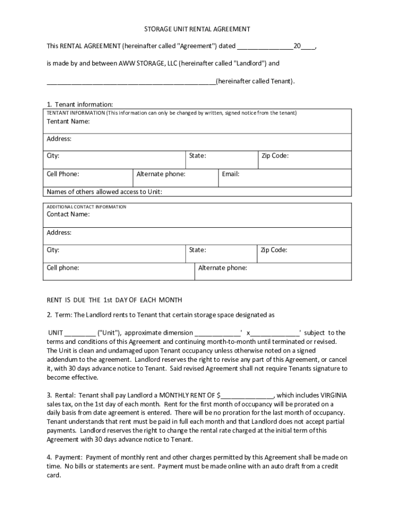 Fillable Online Lease Agreement for Mini-Storage - US Legal FormsLease ...