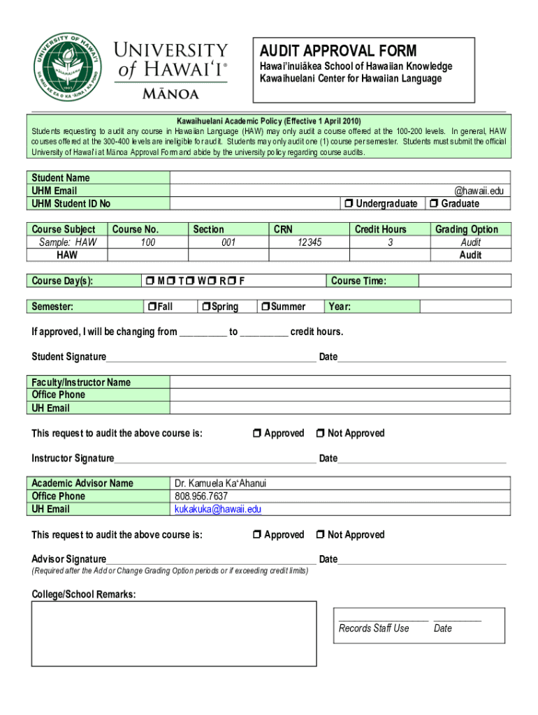 Fillable Online manoa hawaii auditor.hawaii.govfinancial-auditsOffice ...