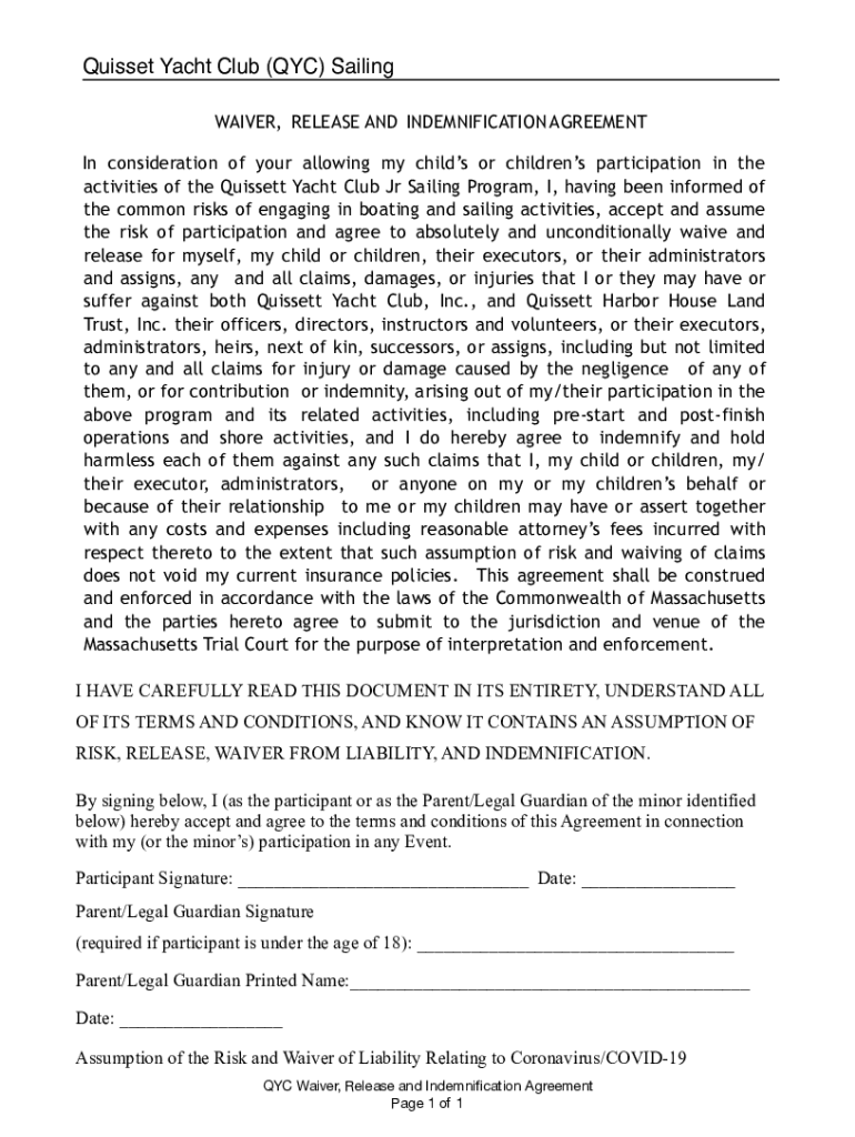 Fillable Online RELEASE, WAIVER OF LIABILITY AND INDEMNIFICATION ...