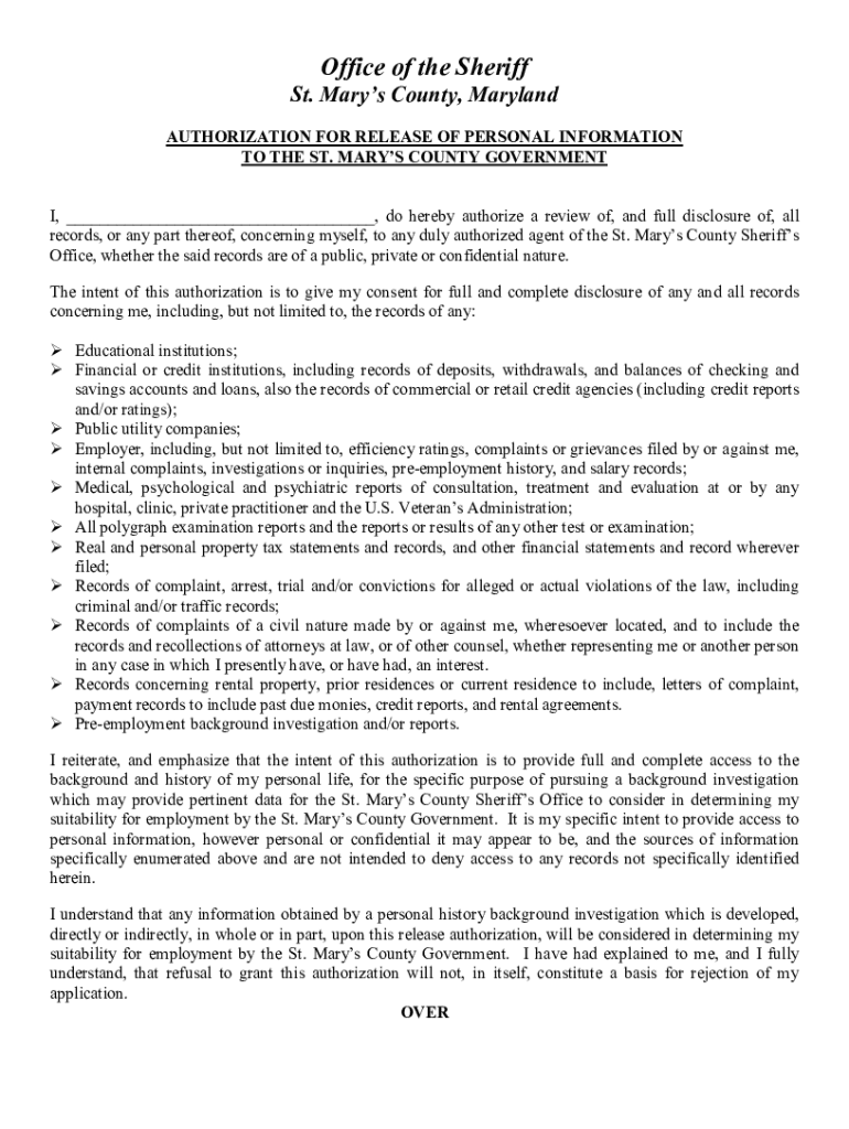 Fillable Online Authorization for Release of Personal Information Fax ...