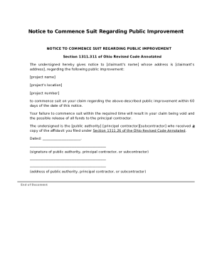 Notice to Commence Suit Regarding Public Improvement Doc Template ...