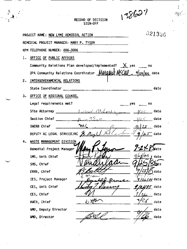 Fillable Online epa ohio EPA - RECORD OF DECISION (ROD) WITH SIGN OFF ...