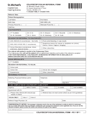 Fillable Online Colposcopy/vulva referral form - Unity Health Toronto ...