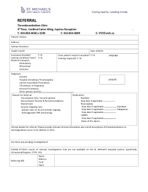 Fillable Online Thromboembolism/VTE clinic referral form - Unity Health ...