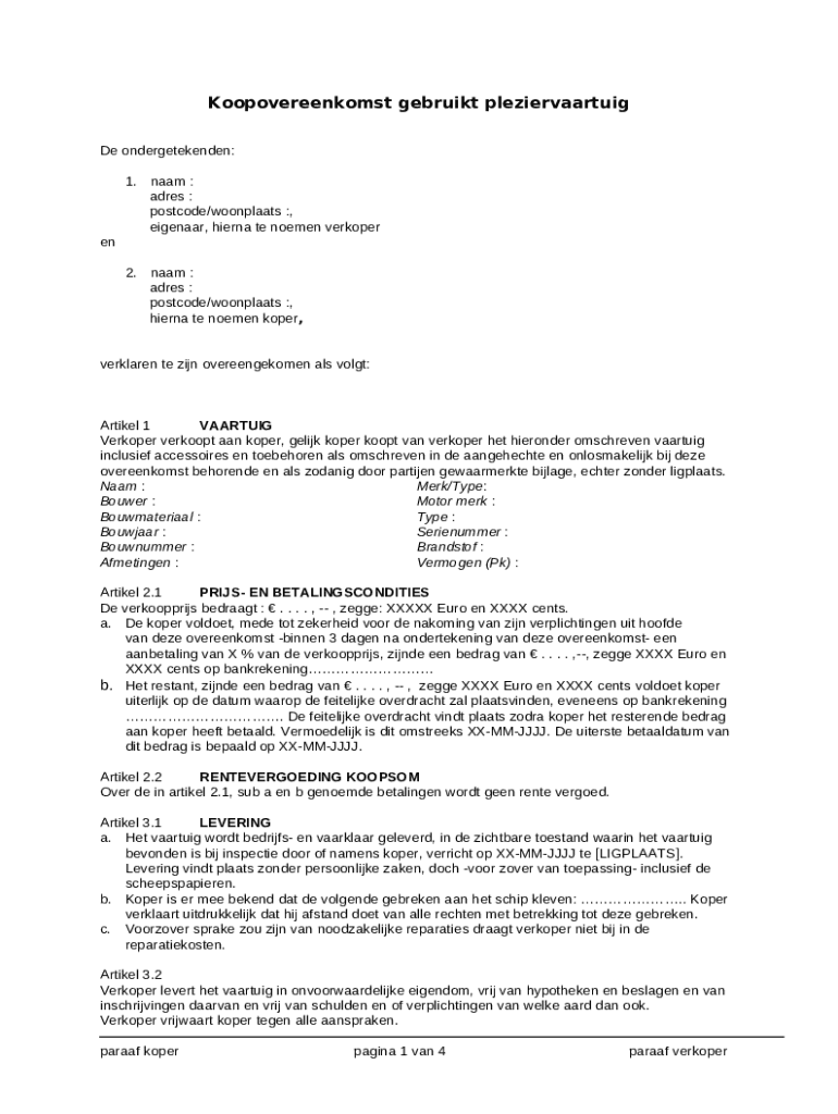 KOOPOVEREENKOMST Ondergetekenden: NAAM Doc Template | pdfFiller