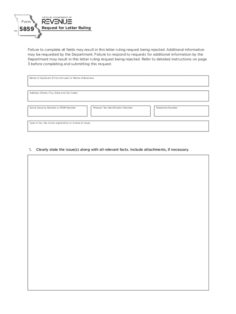 Fillable Online dor mo Form 5859 Request for Letter Ruling Fax Email ...