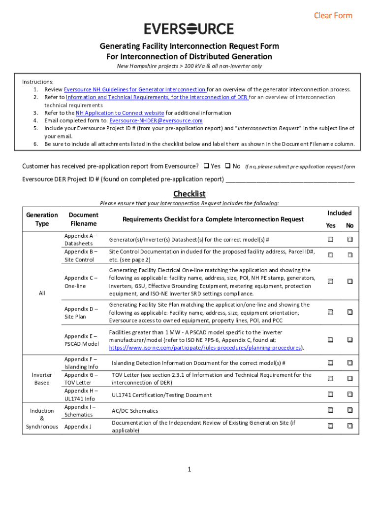 Fillable Online www.eversource.comcontentdocsGenerating Facility Pre ...