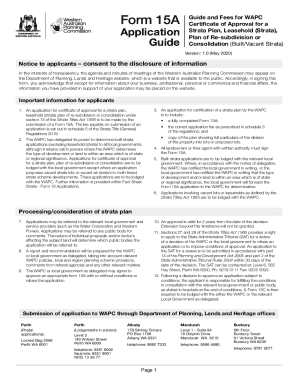 Fillable Online Form 15A Application guide and fees for WAPC ...