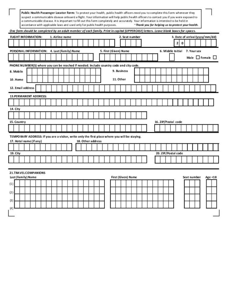 Fillable Online Public Health Passenger Locator Form - WHOWorld Health ... Fax Email Print ...