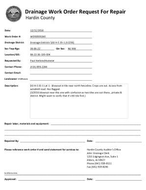 Fillable Online Drainage Work Order Request For Repair - Hardin County ...