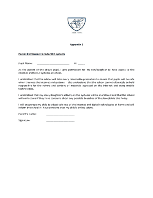 Fillable Online Appendix 1 Parent Permission Form for ICT systems Fax ...