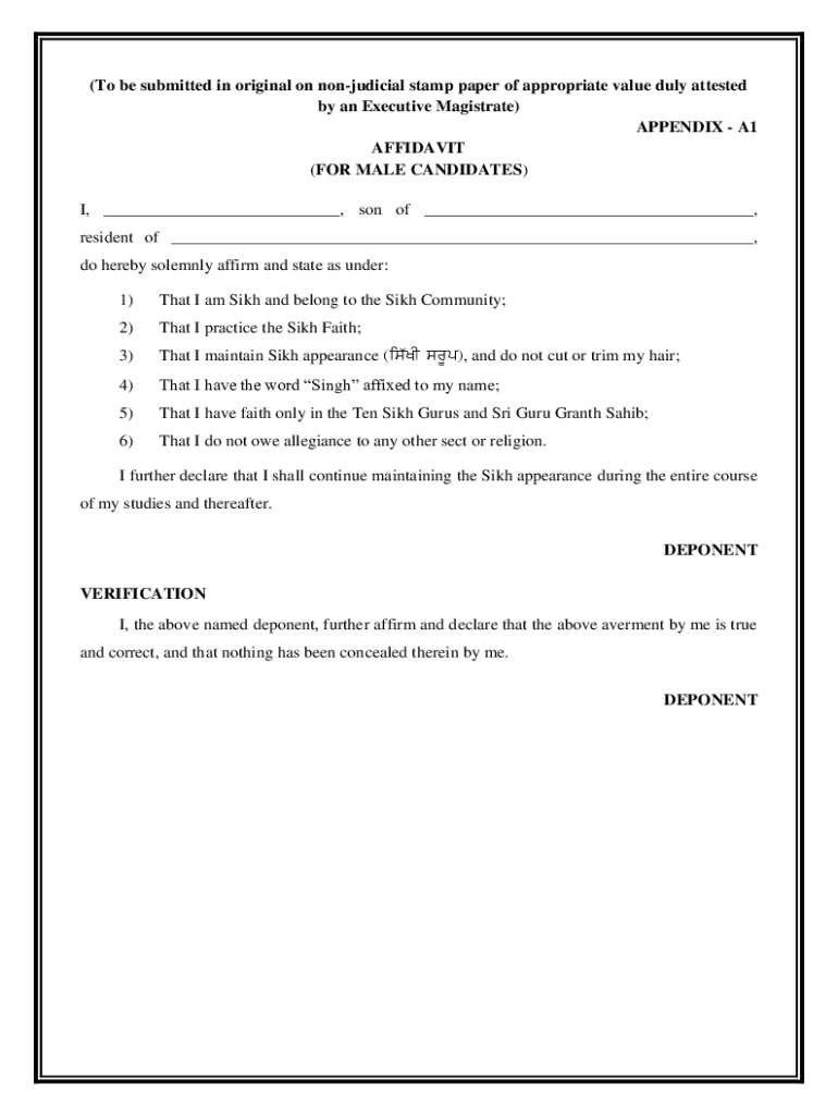 Fillable Online (To be submitted in original on non-judicial stamp ...