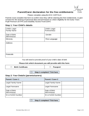 PARENT DECLARATION 30 HOURS EXTENDED ENTITLEMENT Doc Template | pdfFiller