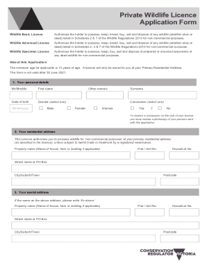 Fillable Online Fillable Online Private Wildlife Licence Application ...