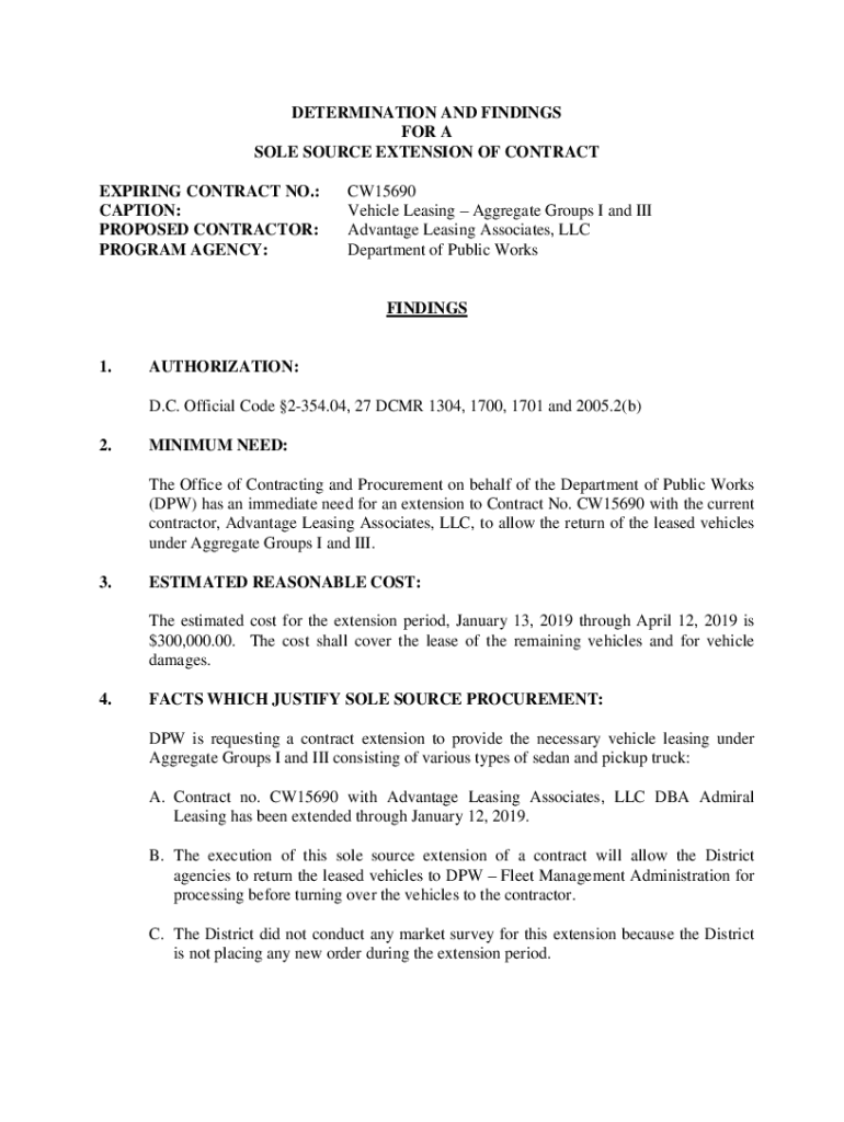 Fillable Online app ocp dc app.ocp.dc.govintentawardDFDETERMINATION AND FINDINGS FOR A SOLE ...