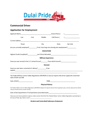 Fillable Online Commercial Driver - Application for Employment - Dulai ...