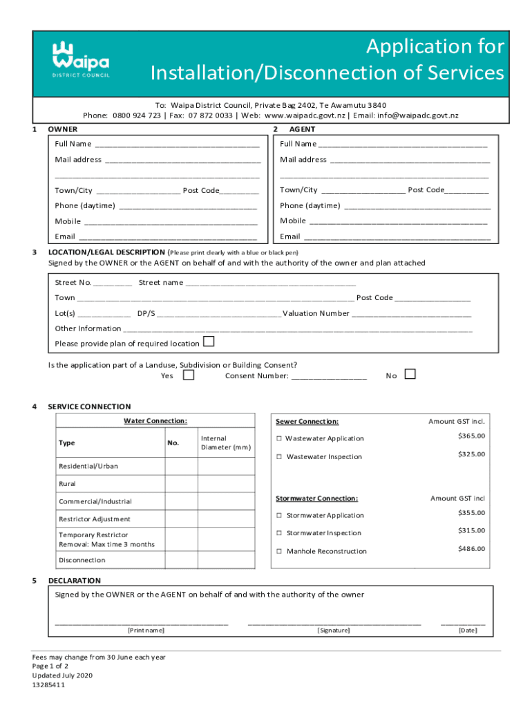 Fillable Online Application for Installation/Disconnection of Services ...