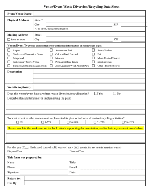 Fillable Online www2 calrecycle ca Model Venue/Event Waste Diversion/Recycling Data Sheet Fax ...