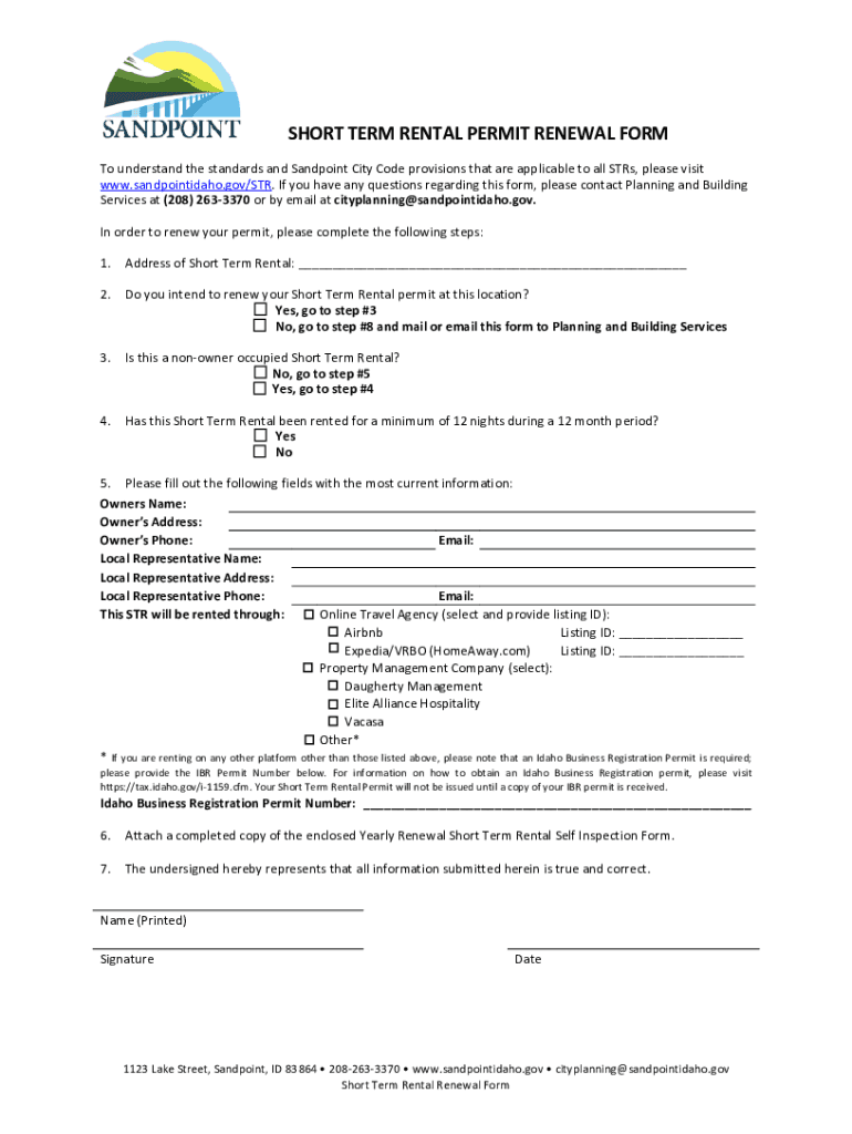 Fillable Online PDF SHORT TERM RENTAL PERMIT RENEWAL FORM - City of ...