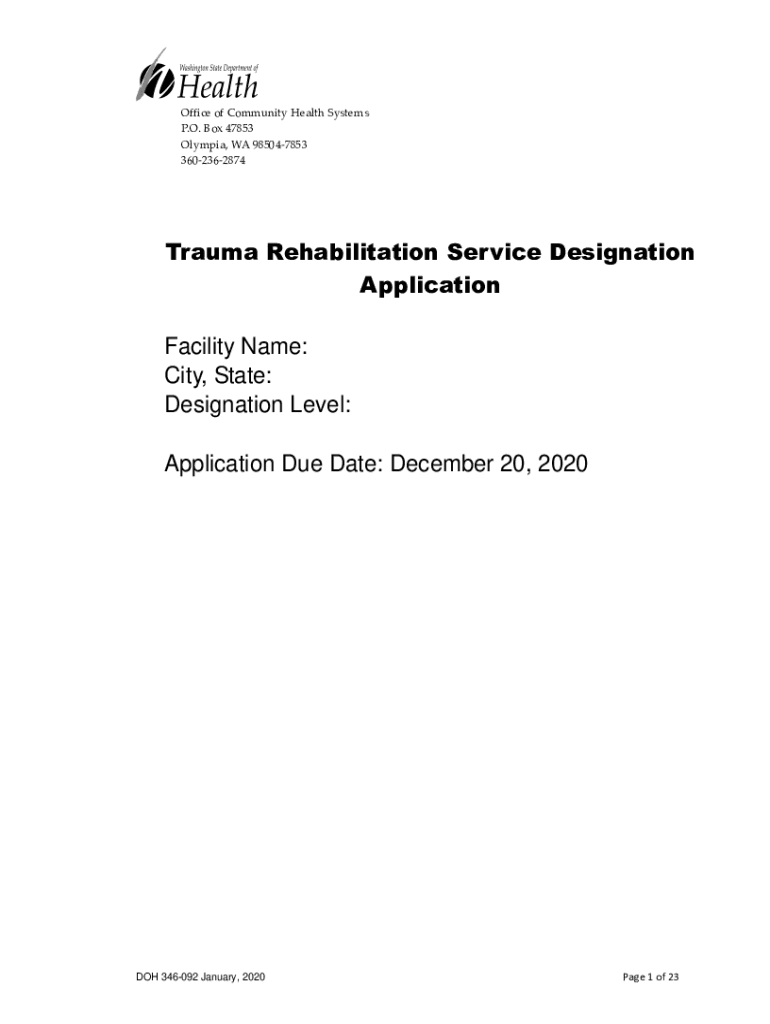 Fillable Online doh wa Trauma Designation Rehabilitation Application ...