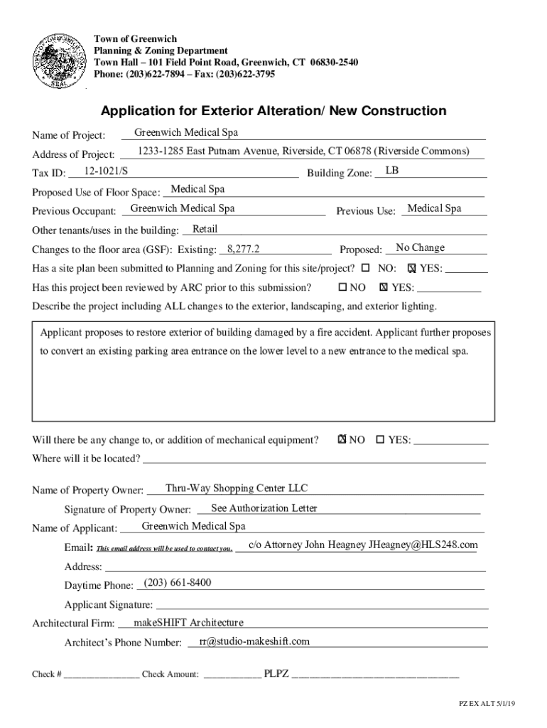 Fillable Online Application for Exterior Alteration/ New Construction ...