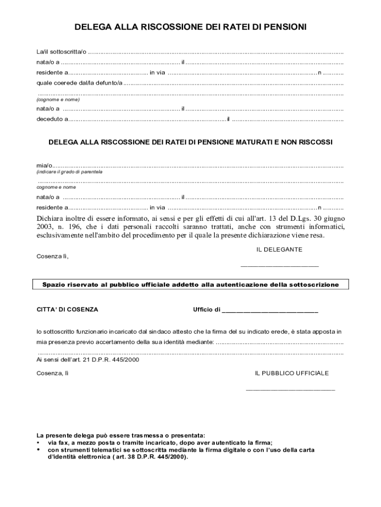 Fillable Online www.comune.pescasseroli.aq.itdocriscossionerateiDelega alla riscossione dei ...